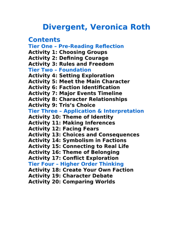 Divergent Veronica Roth - 20 Differentiated Activities | Teaching Resources