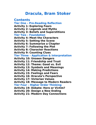 Dracula Bram Stoker - 20 Differentiated Activities | Teaching Resources