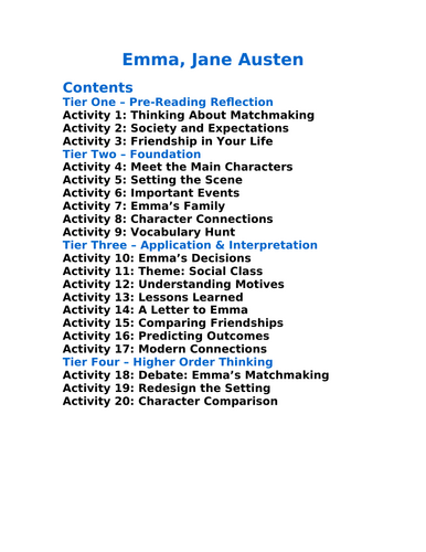 Emma Jane Austen - 20 Differentiated Activities | Teaching Resources