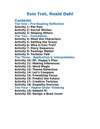 Esio Trot Roald Dahl - 20 Differentiated Activities | Teaching Resources