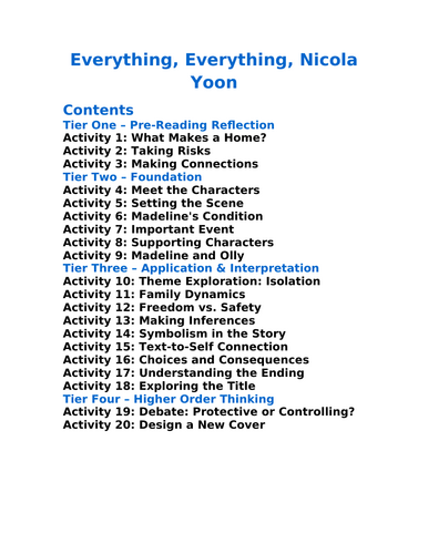 Everything Everything Nicola Yoon - 20 Differentiated Activities ...