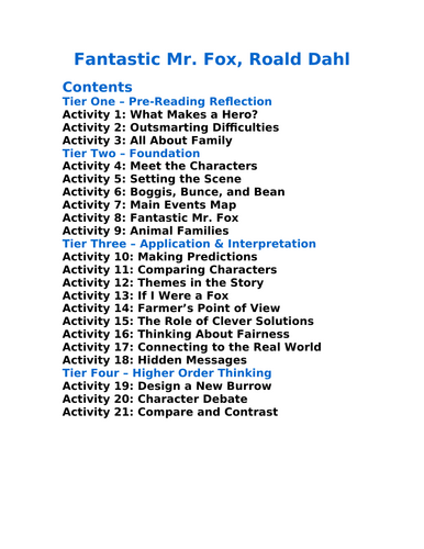 Fantastic Mr Fox Roald Dahl - 20 Differentiated Activities | Teaching ...