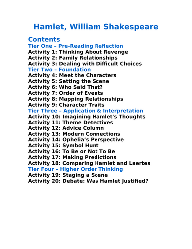 Hamlet William Shakespeare - 20 Differentiated Activities | Teaching ...