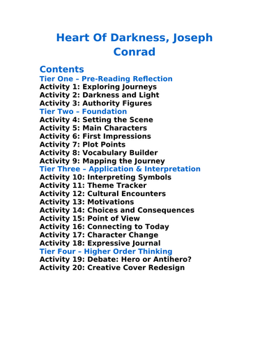Heart Of Darkness Joseph Conrad - 20 Differentiated Activities ...
