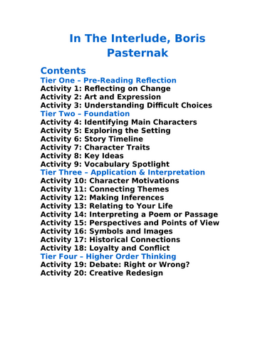 In The Interlude Boris Pasternak - 20 Differentiated Activities ...