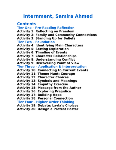 Internment Samira Ahmed - 20 Differentiated Activities | Teaching Resources