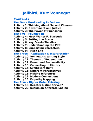 Jailbird Kurt Vonnegut - 20 Differentiated Activities | Teaching Resources
