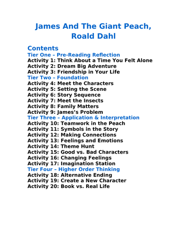 James And The Giant Peach Roald Dahl - 20 Differentiated Activities ...
