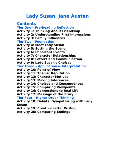Lady Susan Jane Austen - 20 Differentiated Activities | Teaching Resources