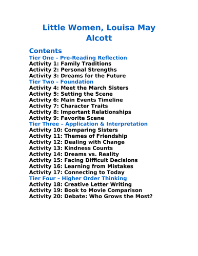 Little Women Louisa May Alcott - 20 Differentiated Activities ...