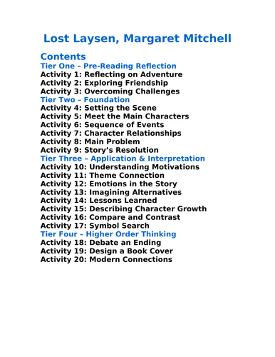 Lost Laysen Margaret Mitchell - 20 Differentiated Activities | Teaching ...