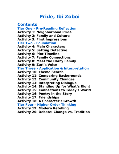 Pride Ibi Zoboi - 20 Differentiated Activities | Teaching Resources