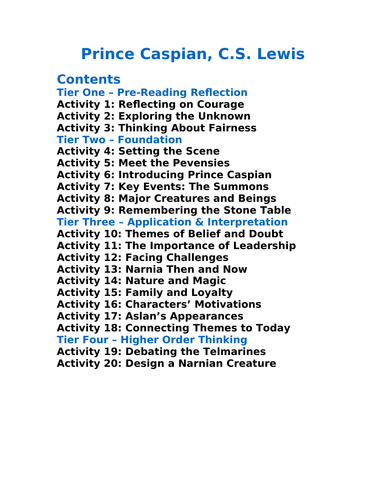 Prince Caspian Cs Lewis - 20 Differentiated Activities | Teaching Resources
