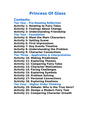 Princess Of Glass - 20 Differentiated Activities | Teaching Resources
