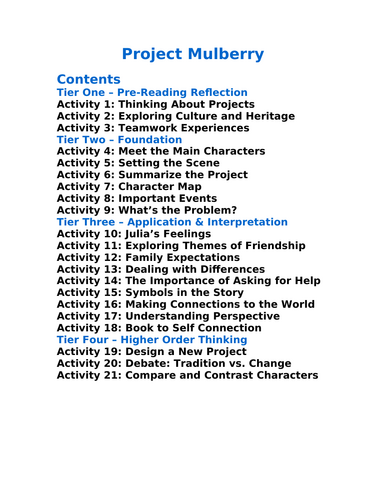 Project Mulberry - 20 Differentiated Activities | Teaching Resources