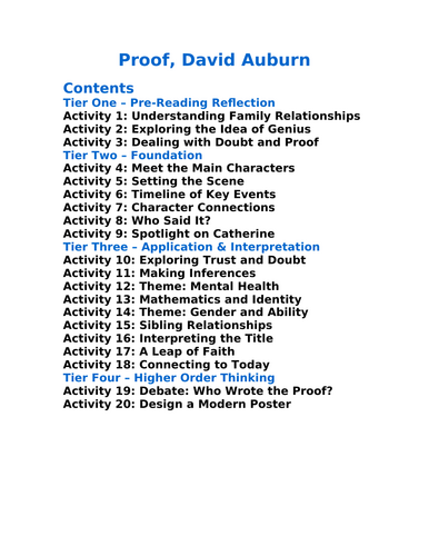 Proof David Auburn - 20 Differentiated Activities | Teaching Resources