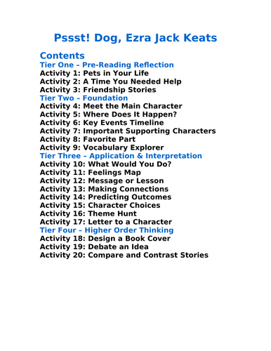 Pssst Dog Ezra Jack Keats - 20 Differentiated Activities | Teaching ...