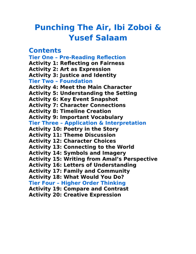 Punching The Air Ibi Zoboi Yusef Salaam - 20 Differentiated Activities ...