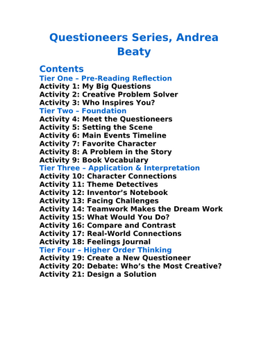 Questioneers Series Andrea Beaty - 20 Differentiated Activities ...