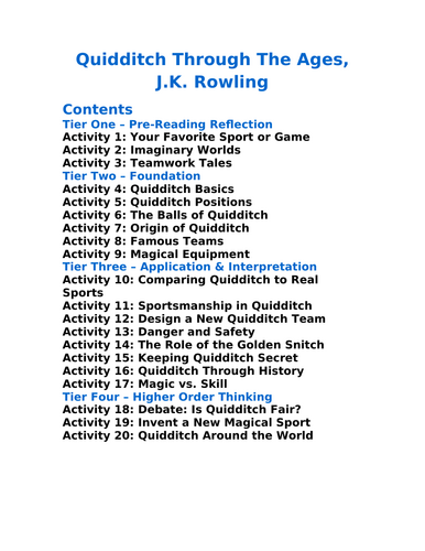 Quidditch Through The Ages Jk Rowling - 20 Differentiated Activities ...