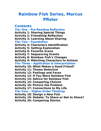 Rainbow Fish Series Marcus Pfister - 20 Differentiated Activities ...
