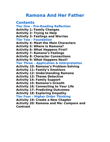 Ramona And Her Father - 20 Differentiated Activities | Teaching Resources