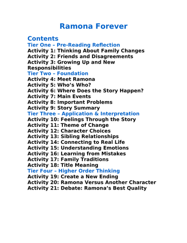 Ramona Forever - 20 Differentiated Activities | Teaching Resources