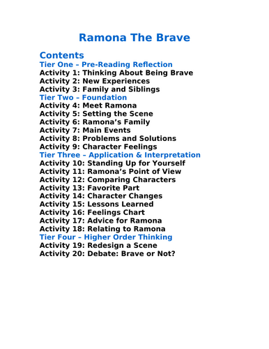 Ramona The Brave - 20 Differentiated Activities | Teaching Resources