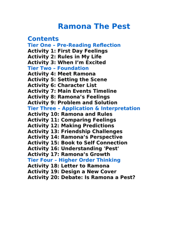 Ramona The Pest - 20 Differentiated Activities | Teaching Resources