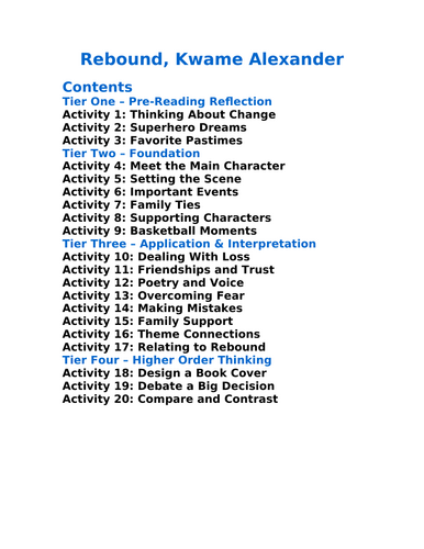 Rebound Kwame Alexander - 20 Differentiated Activities | Teaching Resources
