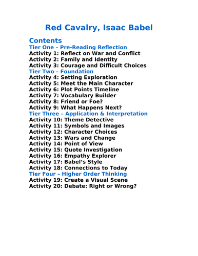 Red Cavalry Isaac Babel - 20 Differentiated Activities | Teaching Resources