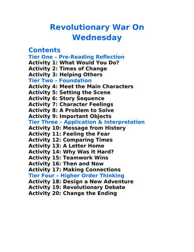 Revolutionary War On Wednesday - 20 Differentiated Activities ...