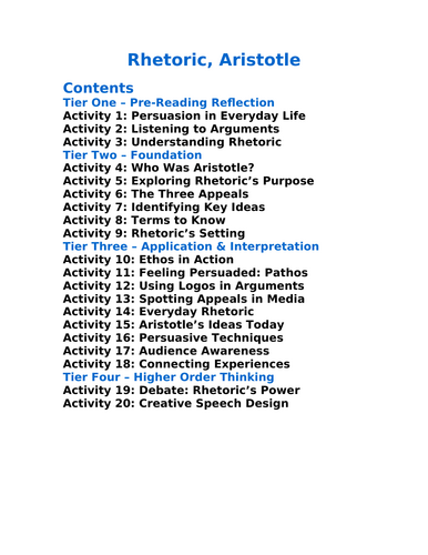 Rhetoric Aristotle - 20 Differentiated Activities | Teaching Resources