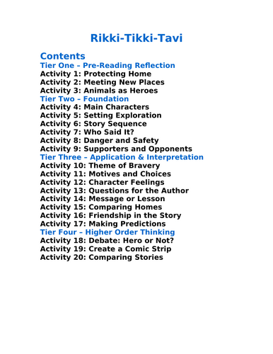 Rikki-Tikki-Tavi - 20 Differentiated Activities | Teaching Resources