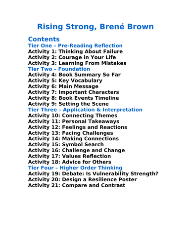 Rising Strong Brené Brown 20 Differentiated Activities Teaching