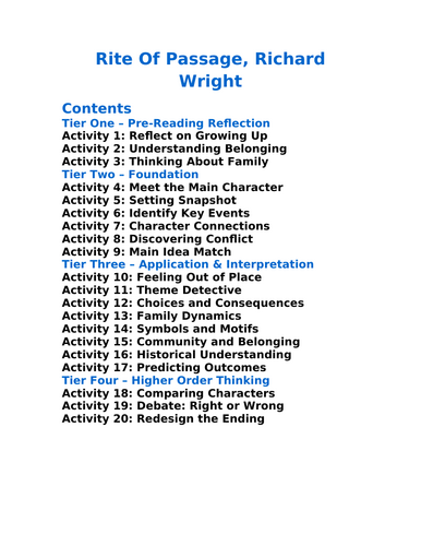Rite Of Passage Richard Wright - 20 Differentiated Activities ...