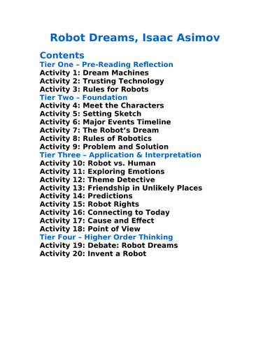 Robot Dreams Isaac Asimov - 20 Differentiated Activities | Teaching ...
