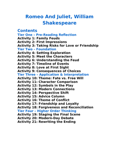 Romeo And Juliet William Shakespeare - 20 Differentiated Activities ...