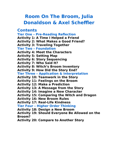 Room On The Broom Julia Donaldson Axel Scheffler - 20 Differentiated ...