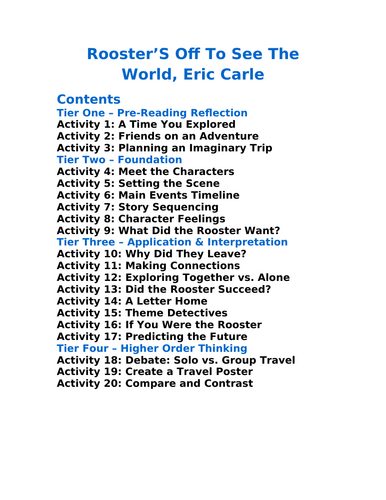 Roosters Off To See The World Eric Carle - 20 Differentiated Activities ...