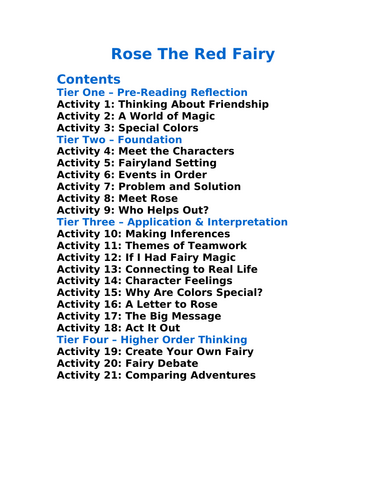Rose The Red Fairy - 20 Differentiated Activities | Teaching Resources