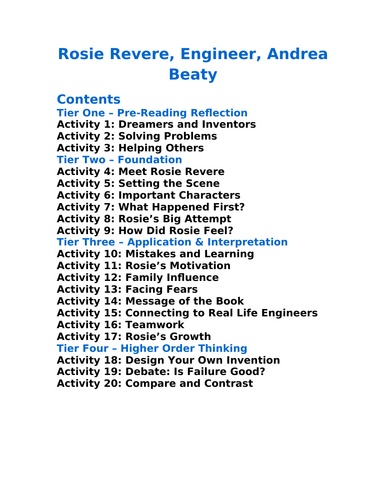 Rosie Revere Engineer Andrea Beaty - 20 Differentiated Activities ...