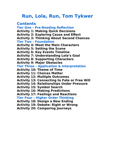 Run Lola Run Tom Tykwer - 20 Differentiated Activities | Teaching Resources