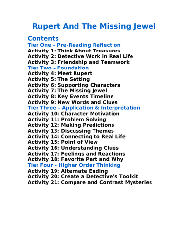 Rupert And The Missing Jewel - 20 Differentiated Activities | Teaching ...