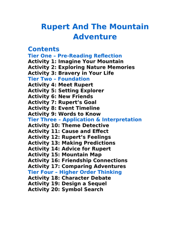 Rupert And The Mountain Adventure - 20 Differentiated Activities ...