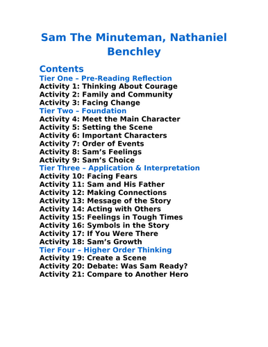 Sam The Minuteman Nathaniel Benchley - 20 Differentiated Activities ...