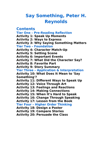 Say Something Peter H Reynolds - 20 Differentiated Activities ...