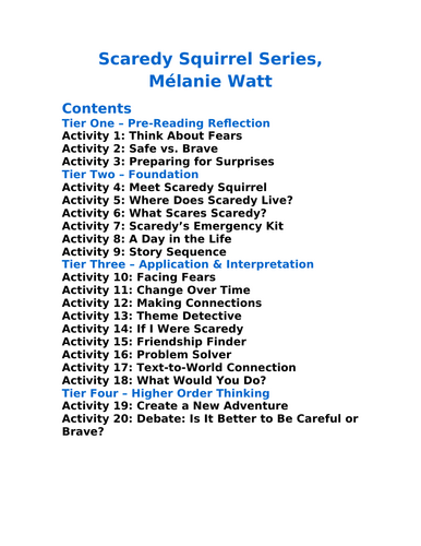 Scaredy Squirrel Series Mélanie Watt - 20 Differentiated Activities | Teaching Resources