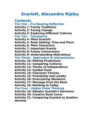 Scarlett Alexandra Ripley - 20 Differentiated Activities | Teaching ...