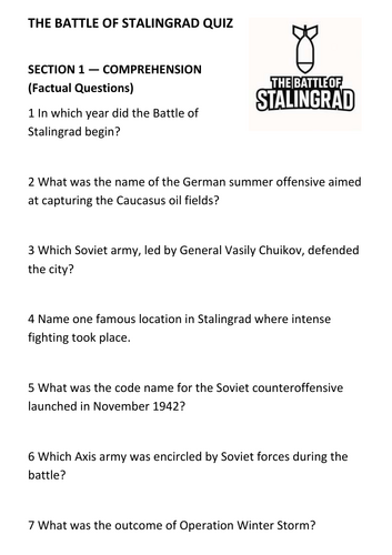 THE BATTLE OF STALINGRAD QUIZ | Teaching Resources